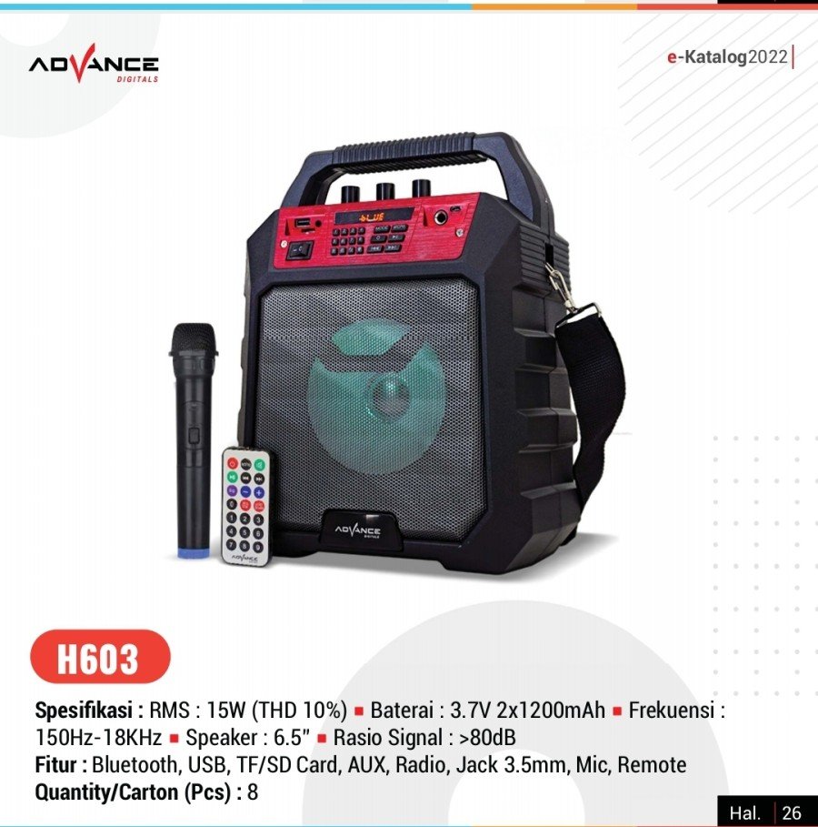 ADVANCE Speaker Bluetooth MP3 RMS 15 W 1200 mAh Jack 3.5 mm H603N